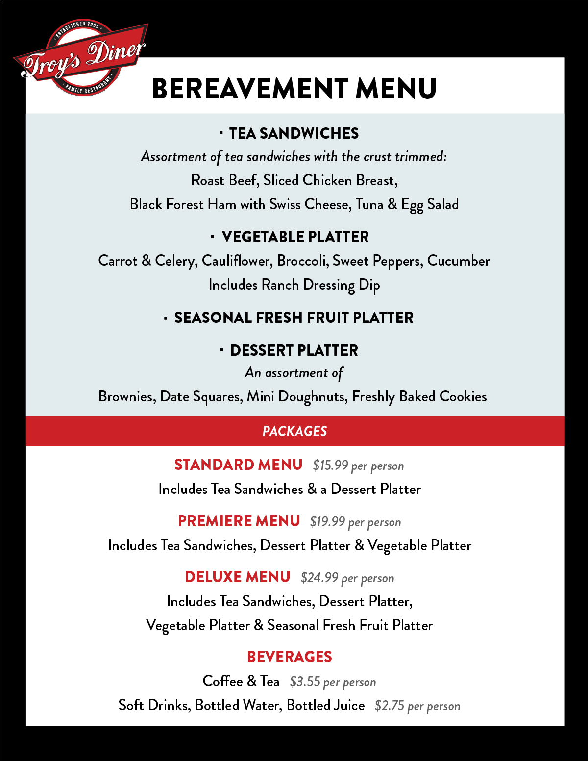 Troys Catering Menu – Troy's Diner